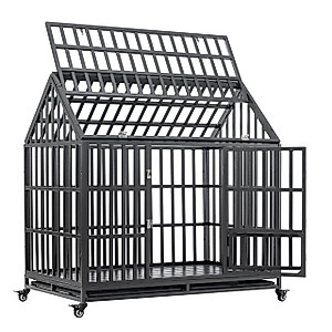 Heavy Duty Dog Crate,XXL Dog Crate,Large Dog Crate,Indestructible Dog Cage Large Dogs 48 Inch,Impact Dog Crates for Large Dogs,Steel Dog Crate,Giant Dog Crate,Crate with Roof & Window on Roof