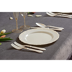 Posh Setting Disposable Plastic Plates Set - Heavy Duty Vintage Plastic Plates - Ivory Vintage Disposable Dinnerware Sets with 30 Appetizer Plates & 30 Plastic Dinner Plates for Wedding (60 Pack)