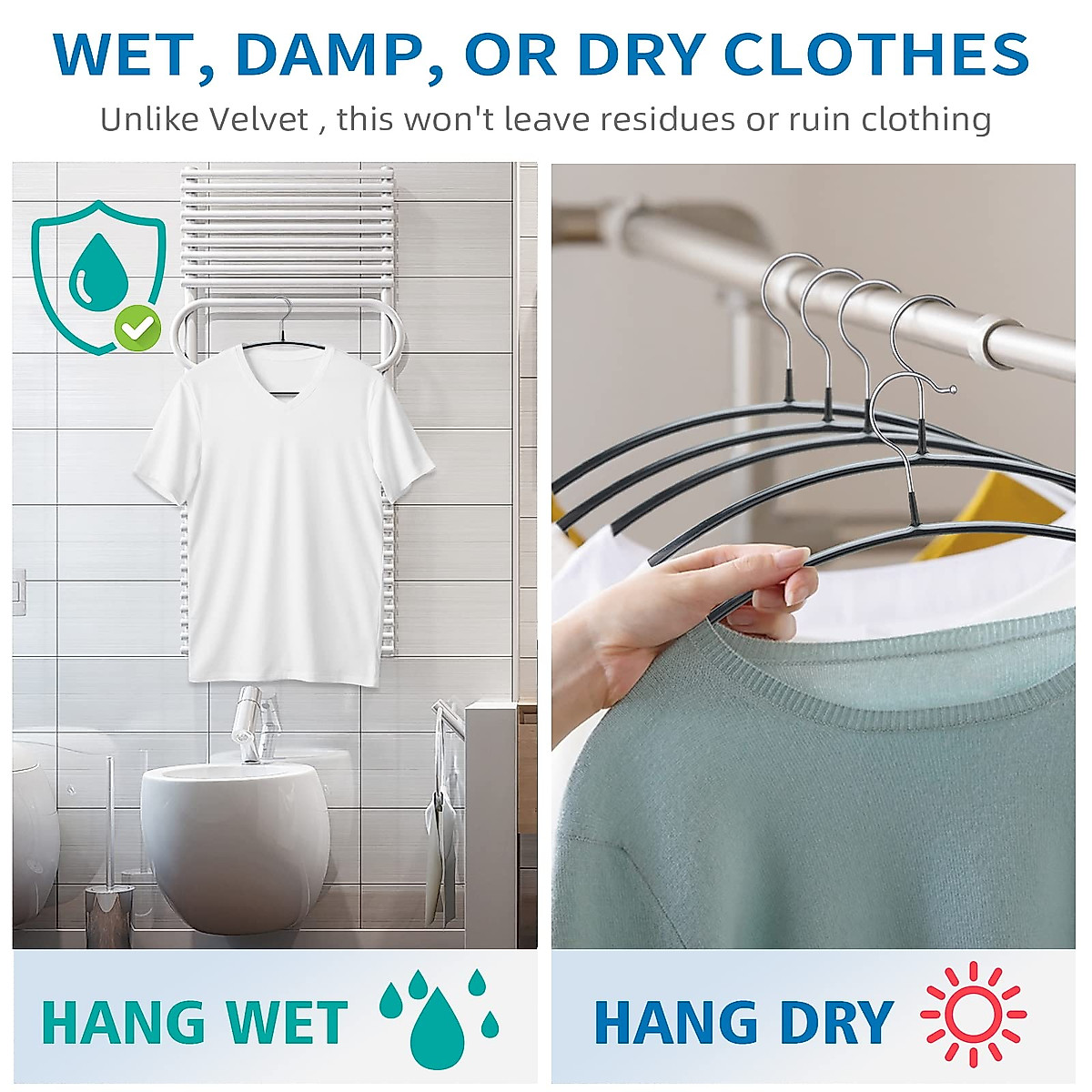 FSUTEG No Bump Rubber Coated Hangers 20 Pack - Heavy Duty Contour Metal Clothes Hangers, 15-18lb Weight Capacity, Non-Slip & Space Saving for Wardrobe, Closet, Dorm (16.5 Inch, Black)