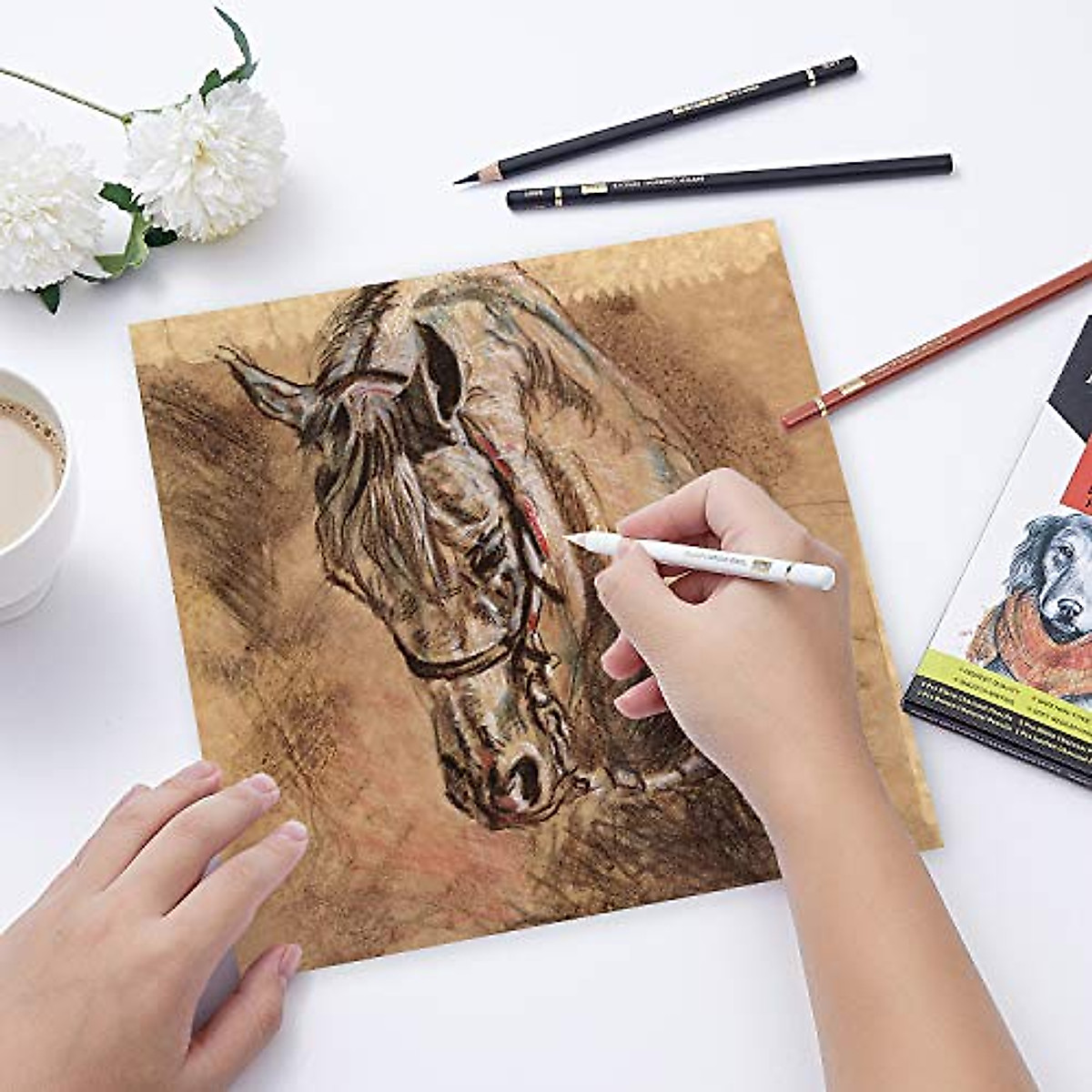 MARKART Professional Charcoal Pencils Drawing Set 10 Pieces Colour Charcoal Pencils for Drawing, Sketching, Shading, Blending, Sketch Highlight White Pencils for Beginners & Artists