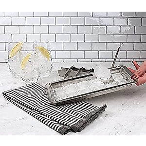 RSVP International Endurance® Vintage Inspired Ice Cube Tray, 11" | Retro Design for Bars & Kitchens | Levers Remove Cubes | Heavy Duty Stainless Steel | Dishwasher Safe