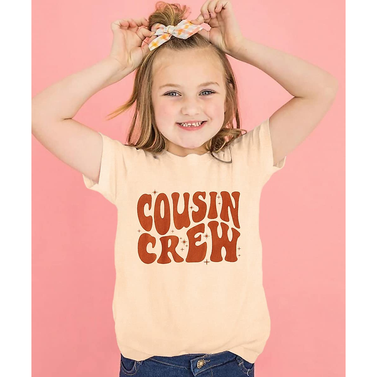 MODNTOGA Toddler Baby Boy Cousin Crew Tee Tops Kids Boy Girl Funny Letter Print T-Shirt Short Sleeve Family Matching Outfit (Beige, 12-18 Months)