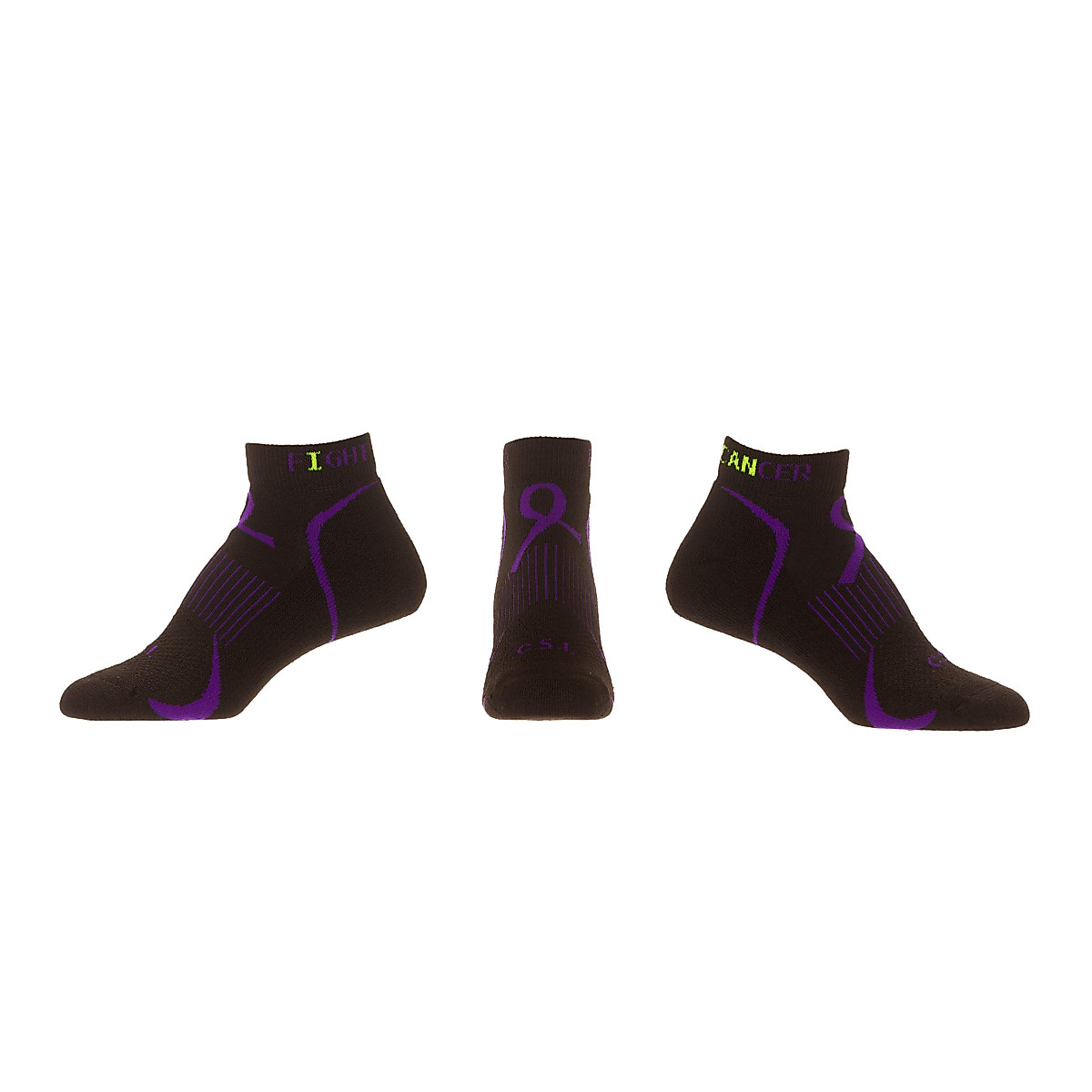 Cancer Awareness Fight Cancer Socks Made in the USA (black purple, 9-11)