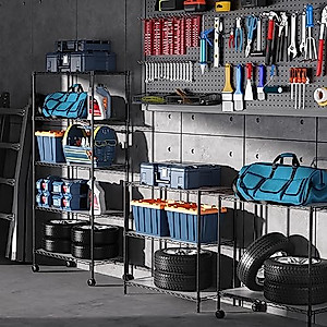 5 Tier NSF Wire Shelf Shelving Unit, 14 x 30 x 60 Inch 750lbs Capacity Adjustable Storage Metal Rack with Wheels/Leveling Feet & Shelf Liners, Ideal for Garage, Kitchen, Office Home and More - Black