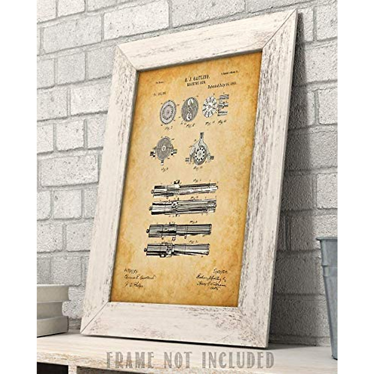 Gatling Machine Gun Patent Print - 11x14 Unframed Patent Print Gun Pictures for Wall - Man Cave Gun Poster Decor - Gift Under $20 for Gun Owners and Firearms Enthusiasts