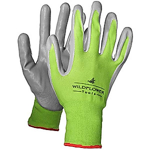 WILDFLOWER Tools Gardening Gloves for Women and Men - Nitrile Coating for Protection (Small, Purple Pair/Green Pair with White Cuff Hem)
