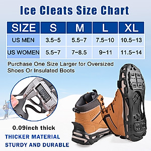 Ice Snow Traction Cleats Crampons for Boots Shoes Non-Slip Overshoe Walk Traction Cleat for Walking on Snow and Ice 24 Steel Ice Cleats for Men Women Kids Jogging Hiking (1 Pair, Size S)