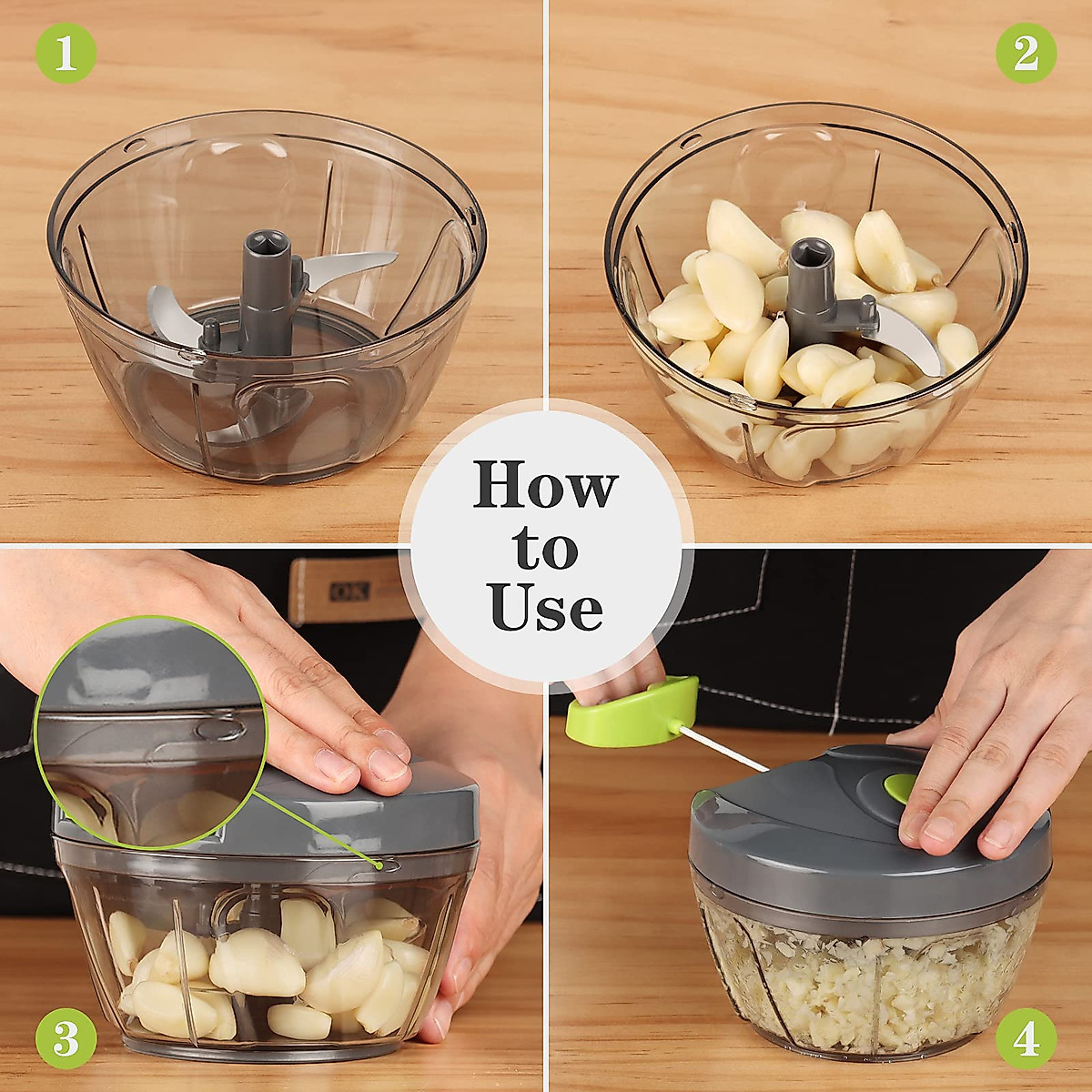 Manual Food Chopper Vegetable Cutter, Chopper Hand String Vegetable Chopper Onions Cutter for Vegetable Fruits Nuts Durable BPA Free Food Safe Material (2 Cup-Gray)