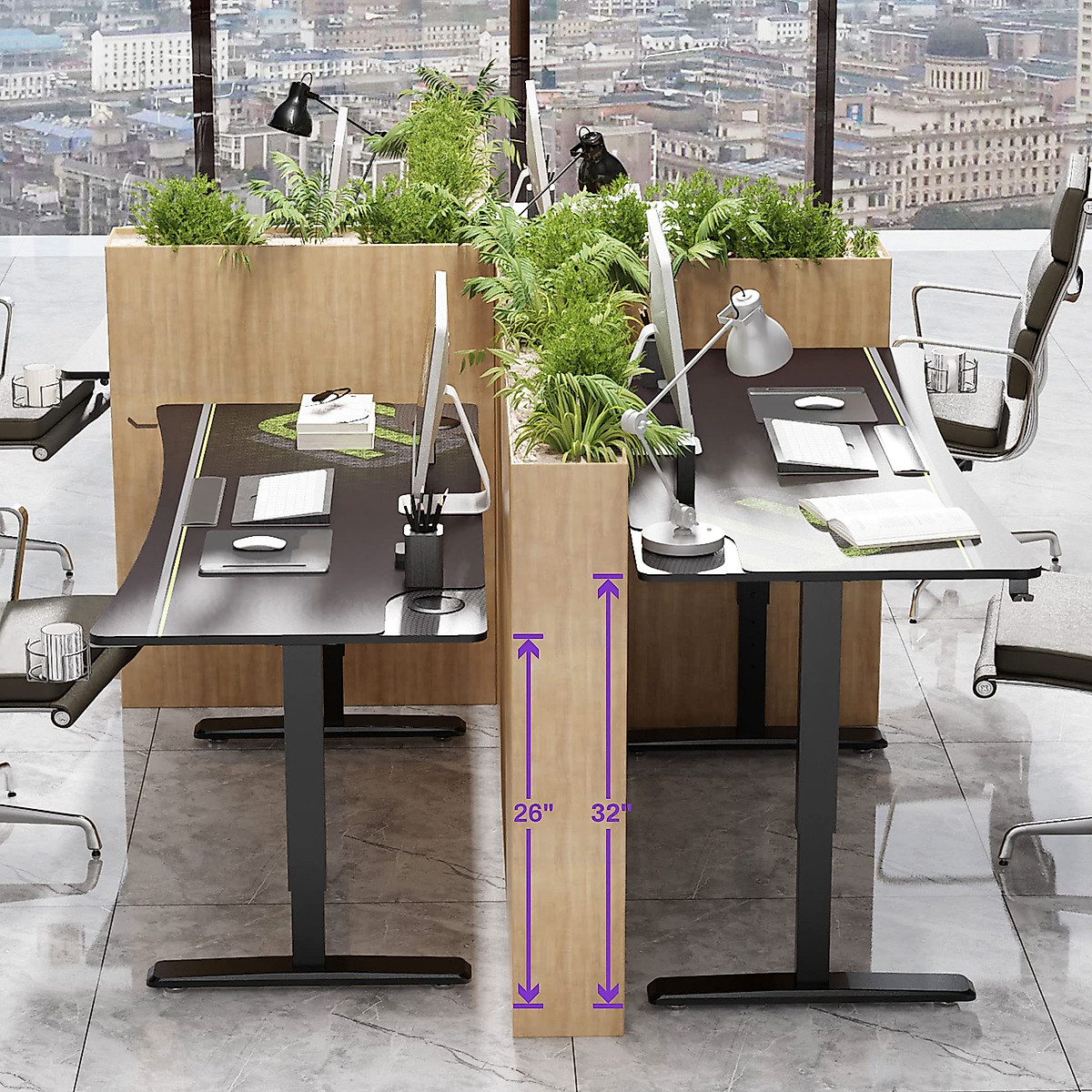 It's_Organized 63 Inch Large Height Adjustable Gaming Desk, Black Home Office PC Computer Manual Standing Curved Edge Table Gamer Workstation with Handle Rack Cup Holder Headphone Hooks Full Mouse Pad