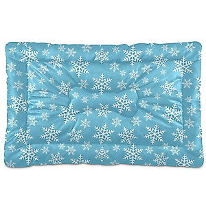 Coikll Christmas White Snowflakes Blue Pet Bed Pad Soft Dog Bed Mat with Anti-Slip Bottom, Machine Washable Crate Pad Mattress for Dog Sleeping- 36 * 24inches