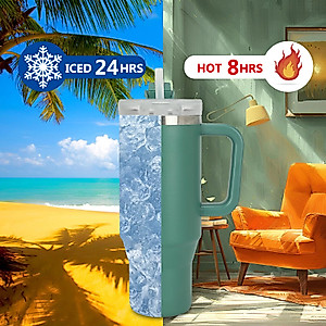 Riley Joy 40 oz Stainless Steel Tumbler with Handle & Straw, Vacuum Insulated Travel Mug for Office, Home, or Car, Cold/Hot Water Bottle, Leak-Proof, Fits Holders