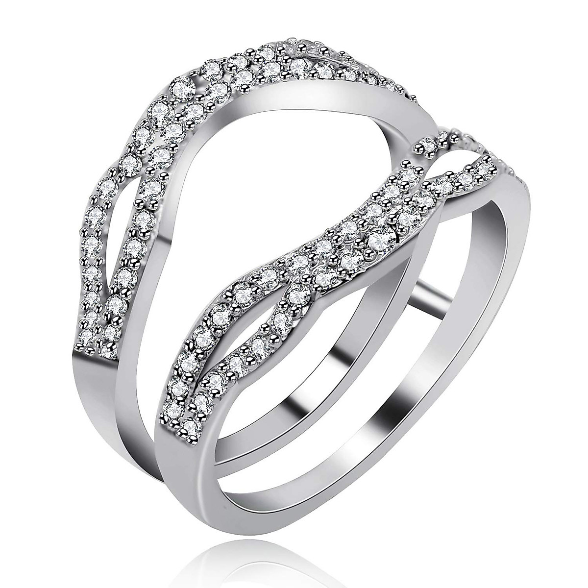 Uloveido 925 Sterling Silver Infinity Wedding Ring Guard Enhancer Double Band Engagement with Cubic Zirconia (Size 7.75)