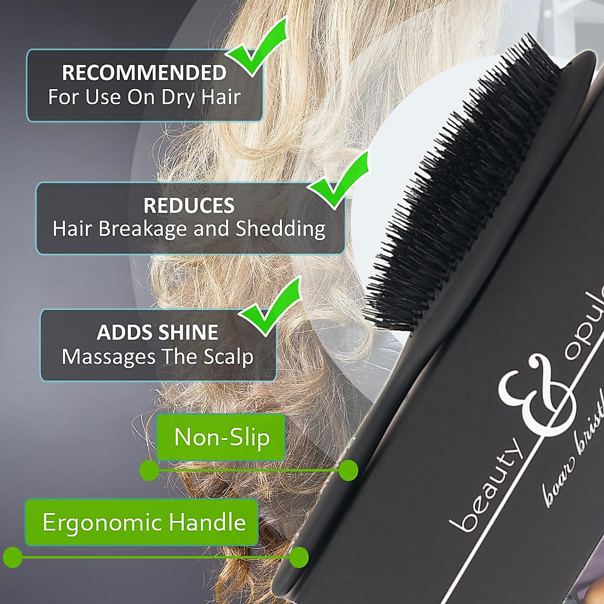 RemySoft Beauty & Opulence Boar Bristle Brush - Safe For Hair Extensions, Weaves and Wigs