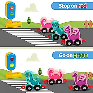 Dinosaur Toys for Kids 2-4 Gifts, Wooden Train Set for 2 3 Year Old Boy Toys, Montessori Toys for 1+ 2 3 Year Old Girl Birthday Gifts, Toy Cars Learning Educational Toys for Toddler Ages 1-2-4