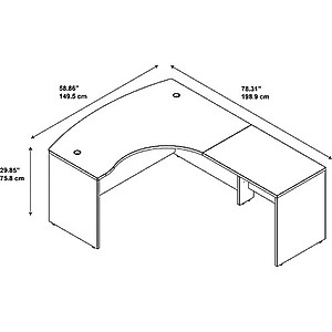 Bush Business Furniture Series C Elite 60W x 43D Right Hand Bowfront Desk Shell with 36W Return in Hansen Cherry
