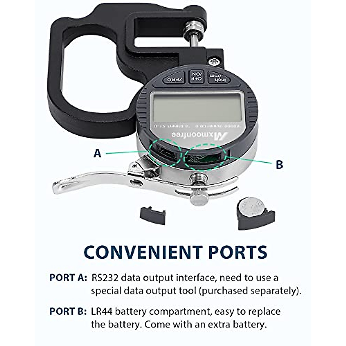 Mxmoonfree Digital Thickness Gauge 0.001mm/0.00005" | 0-12.7mm/0.5" Electronic Micrometer Thickness Meter with LCD Display, Unit Conversion, Storage Case, Extra Battery