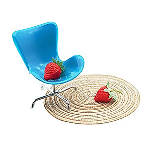 Bbiamsleep 3 Pcs 7.7 Inch Diameter 1:6 Dollhouse Braided Indoor Area Rug Hand Woven Area Carpet Round Beige Wheat Blue Rugs Natural Rustic Vintage Braided Durable Rug Eco Friendly