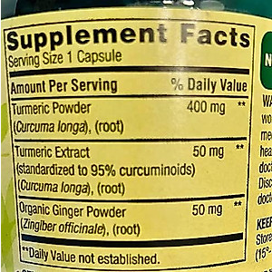 Spring Valley Turmeric Curcumin 500mg with Ginger Powder, General Wellness, 180 Capsules