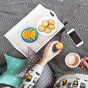 PATIKIL Sofa Armrest Tray, 2 Pack Arm Table Couch Tray Clamp on Table Portable Sofa Arm Table Wooden Couch Serving Platter for Drinks, Grey White