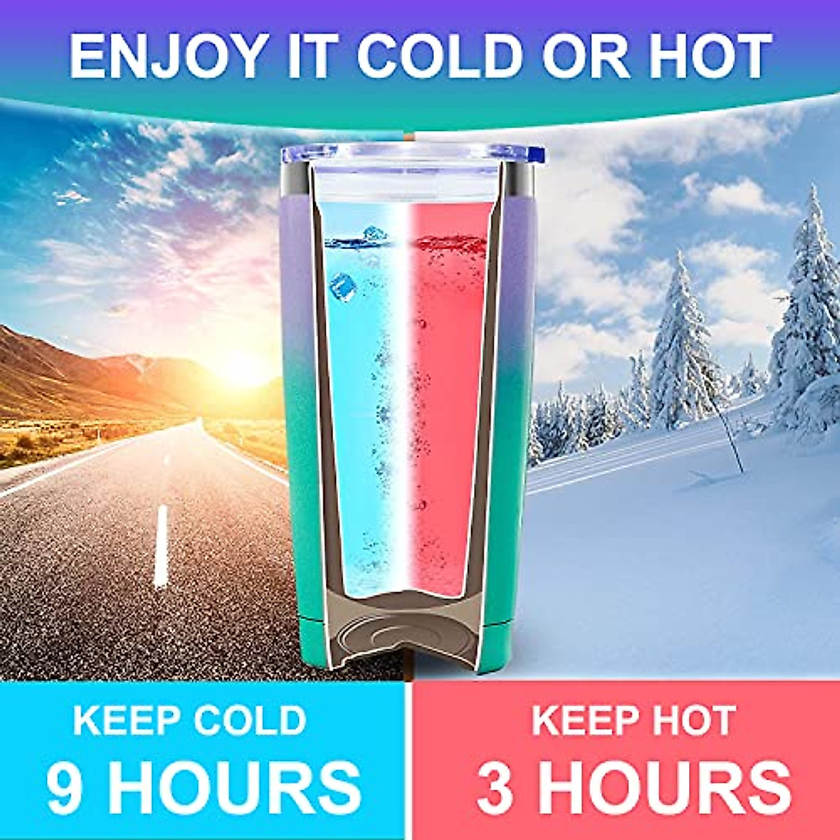 ATHAND 20 oz Insulated Tumblers with Lid and Straw | Resting Beach Face Double Wall Stainless Steel Vacuum Coffee Wine Tumbler Funny Mug for Women Girls Christmas Gifts (Mint+Purple)