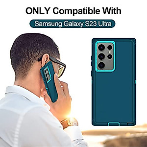 I-HONVA for Samsung Galaxy S23 Ultra Case with 2 Pack Camera Lens Protector Heavy Duty Shockproof 3-Layer Full Body Protection Durable Cover Case for Galaxy S23 Ultra 5G 6.8 inch 2023,Turquoise