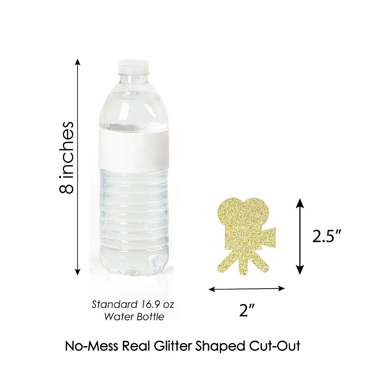 Big Dot of Happiness Gold Glitter Movie Camera - No-Mess Real Gold Glitter Cut-Outs - Red Carpet Hollywood Movie Night Party Confetti - Set of 24