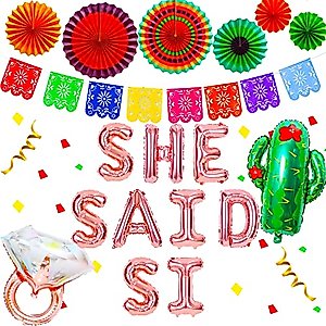 JeVenis Luxury She Said Si Banner She Said Si Balloons Mexican Bridal Shower Decorations Cactus Bridal Shower Decorations She Said Si Sign Final Fiesta Bachelorette Party decoration