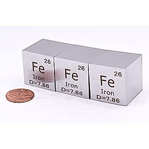 HQRP-Crystal 1" 25.4mm Iron Ferrum Metal Cube Fe up to 99.9% Pure Periodic Table Element Engraved Density Collection Science Education Display Block Cube + Acrylic Case Box - 1PC