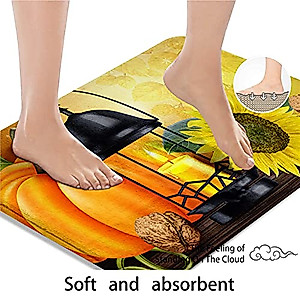 ArtSocket Bathroom Rugs and Mats Set 2 Piece, Bathroom Rugs Non Slip, Fall Sunflower Pumpkins Absorbent Microfiber Memory Foam Bath Mat Machine Washable Bathroom Floor Mats
