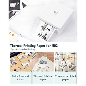 Memoqueen Mini M02 Pocket Printer, Portable Bluetooth Thermal Sticker Printer Mobile Printer, Compatible with iOS & Android, for DIY Journal,Notes, Cartoon,Mini Banner, White