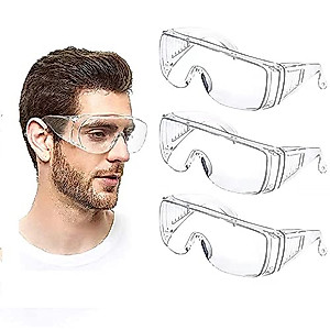 Anti Fog Safety Glasses, Safety Goggles Over Eyeglasses Pack of 3, Anti Dust Impact Scratch Resistant Splash Proof Chemical Wrap Around Eye Protection for Lab Nurses Workers Architect Men and Women