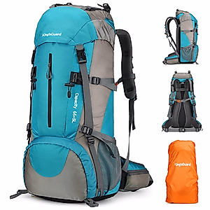King'sGuard 70L Hiking Backpack Large Lightweight Waterproof Camping Backpack Travel Backpacking Backpack Daypack with Rain Cover -Frameless (Lake Blue)