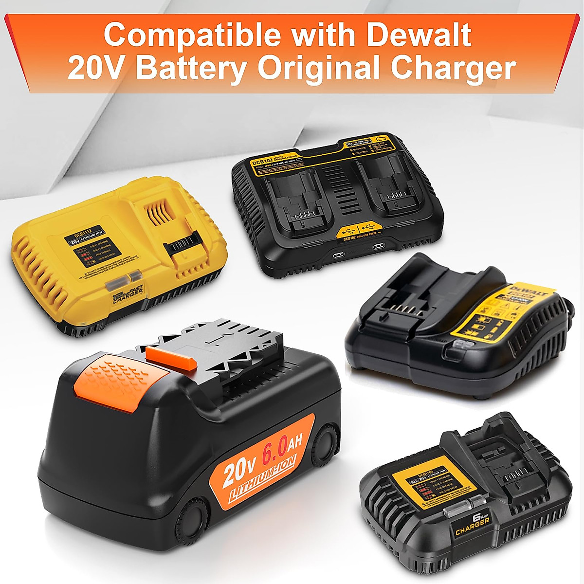 SUnMilY Upgraded 4Pack 6.0Ah Replacement for Dewalt 20V Max Battery Compatible with Dewalt 20V Battery DCB200 DCB201 DCB204 DCB206 DCD/DCF/DCG/DCS Series Cordless Power Tools