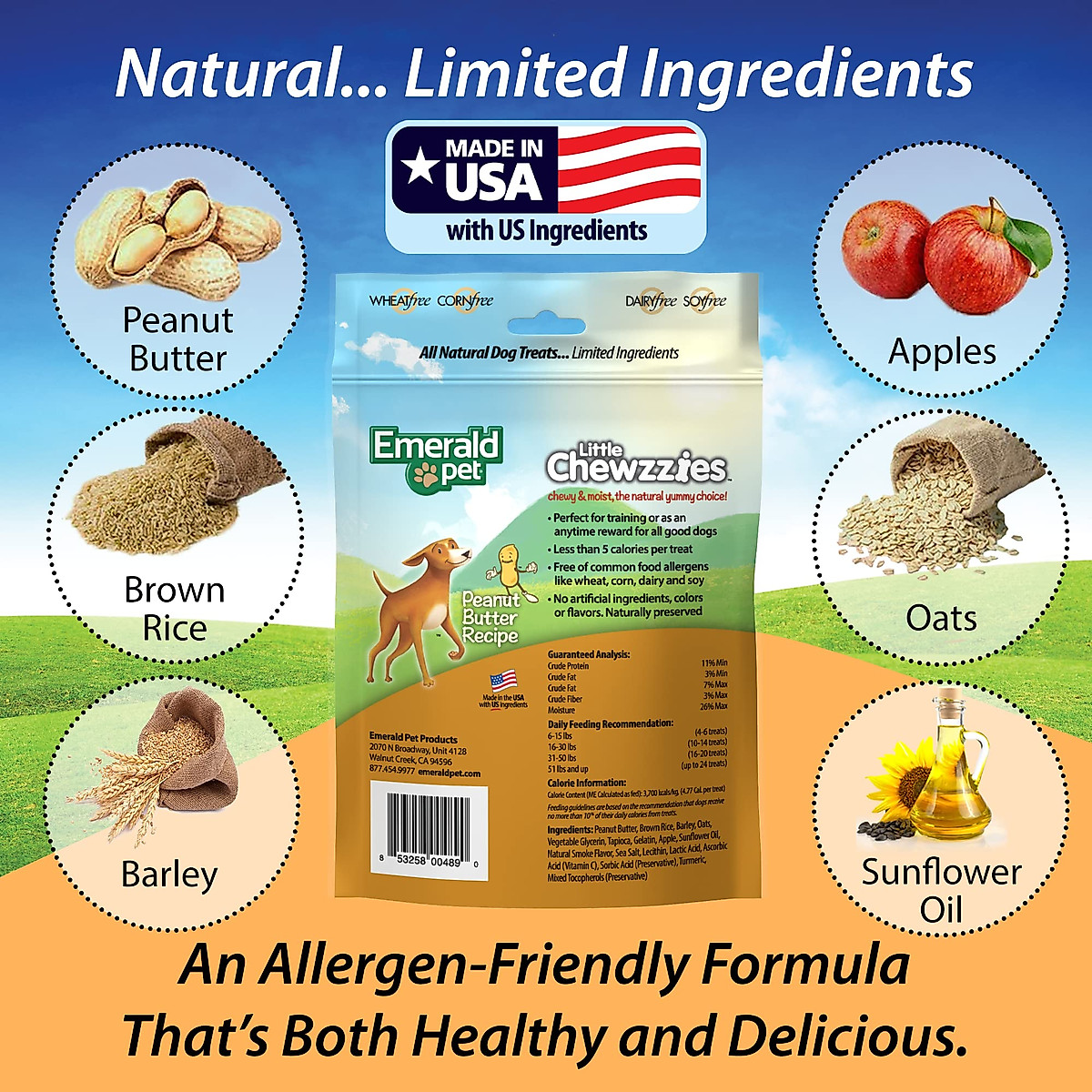 Emerald Pet Little Chewzzies Wheat Free Training Dog Treats — Healthy and Tasty Natural Dog Chews with Real Meat or Peanut Butter — Limited Ingredient Dog Treats Made in The USA — Peanut Butter, 5 oz