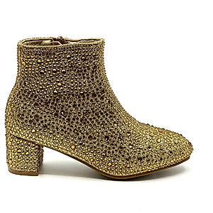 Forever Girls Rhinestone Boots Kids Low Heel Dress Booties Iceberg-12K Shoes Gold Rhinestone 2