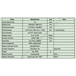 SANZAMELIN 55 inch 1920 * 1080 TFT LCD Module Screen with LVDS Interface Display and IPS Viewing Angle Panel