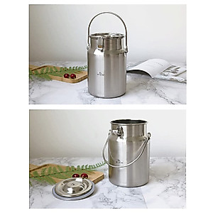 Adima 304 Stainless Steel Milk Transport Can, Heavy Duty Milk Canister Wine Pail Bucket Milk Barrel Tote Jug Dairy Pot with Sealed Lid And Single Handle (Silver),10L
