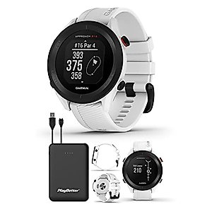 Garmin Approach S12 (White) GPS Golf Watch | Golfer's Bundle with Portable Charger | F/M/B Yardages, 42k+ Preloaded Courses, CourseView Maps, & Live Scoring