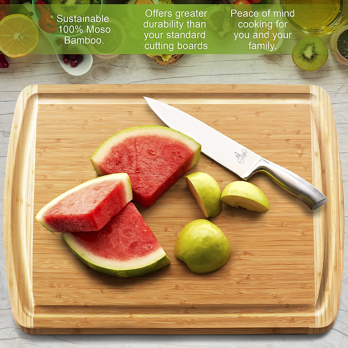 Medium Bamboo Cutting Board and Food Grade Oil Spray by Greener Chef