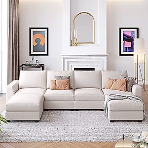 P PURLOVE Modern Large Sectional Sofa, U Shape Upholstered Couch, Sofa sectionals for Living Room with Removable Ottomans, for Living Room Apartment, Beige