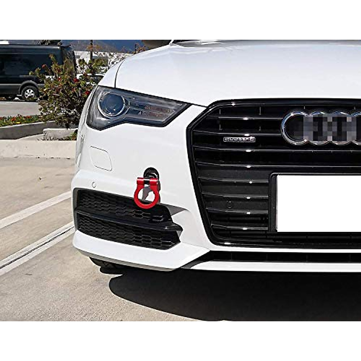 iJDMTOY Red Track Racing Style Tow Hook Ring Compatible with 2008-up Audi A4 A5 A6 A7 S4 S5 S6 S7, Made of Light Weight CNC Aluminum