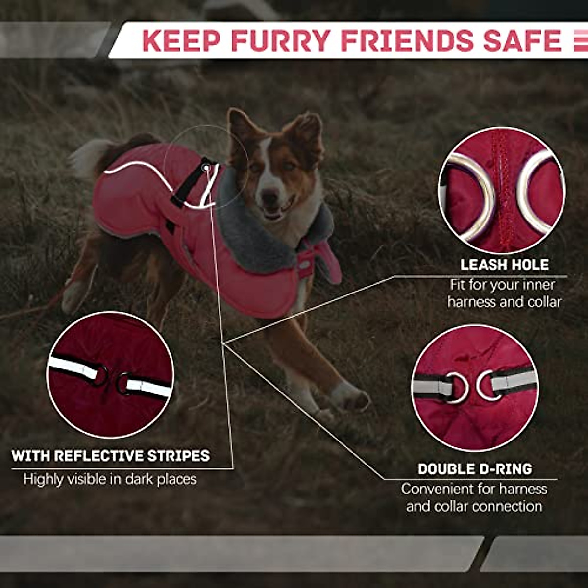 IECOii Dog Winter Clothes, Warm Dog Winter Sweater, Dog Fleece Jacket with Turtle Neck, Dog Waistcoat for Large Dogs Winter Fits for Pitbull, Border Collie, Samoyed, English Bulldogs, XL