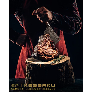 KESSAKU Mini Meat Cleaver Butcher Knife - 4.5 inch - Samurai Series - Heavy Duty - Razor Sharp Kitchen Knife - Forged 7Cr17MoV High Carbon Stainless Steel - Wood Handle with Blade Guard