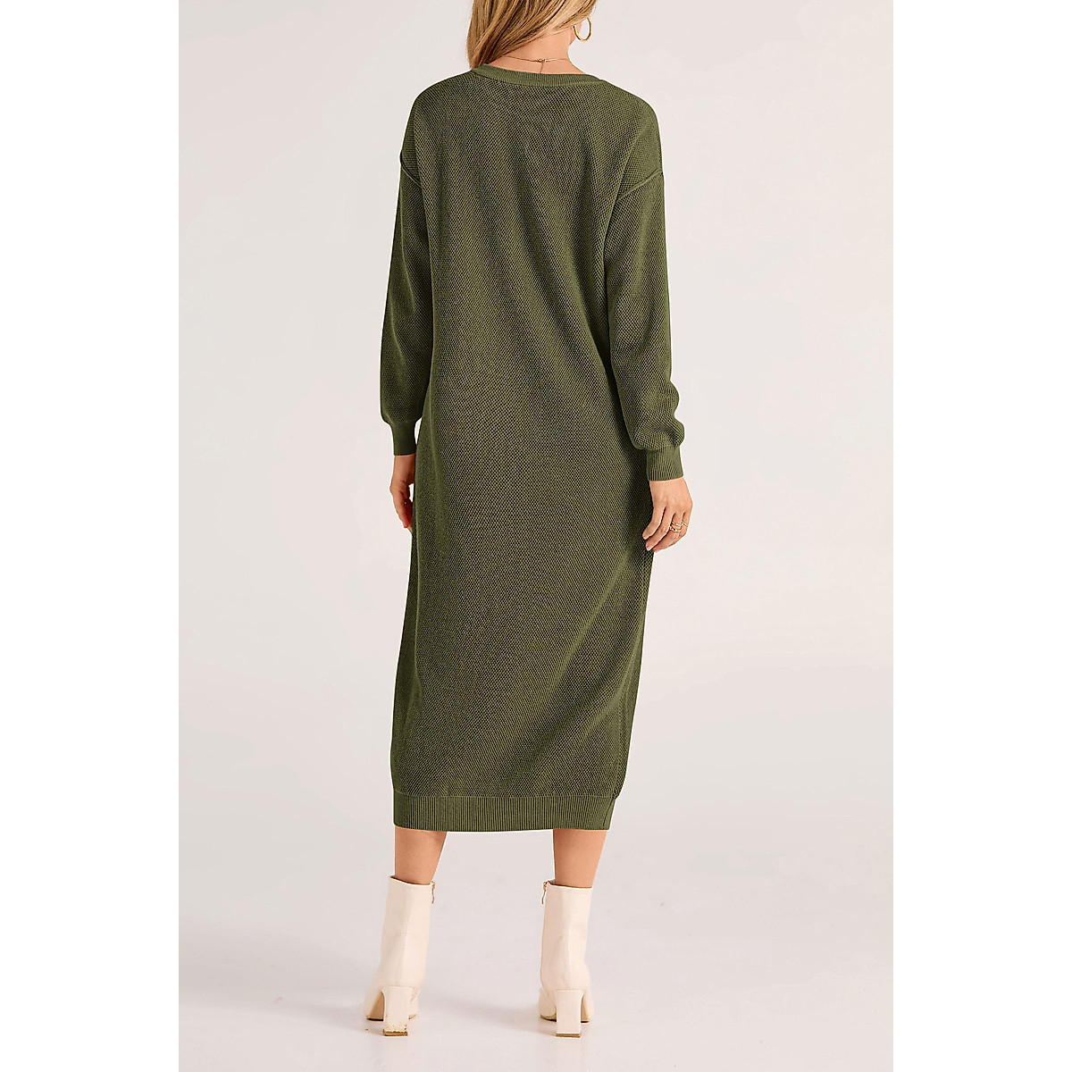 PRETTYGARDEN Women's 2024 Fall Knit Sweater Dress Long Sleeve Button V Neck Loose Casual Maxi Dresses (Black,X-Large)