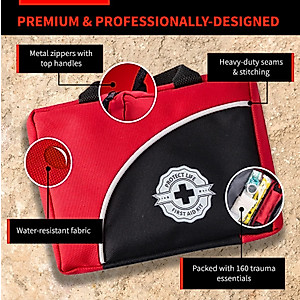 Protect Life First Aid Kit for Home/Business, HSA/FSA Eligible Emergency Kit Travel First Aid Kit Mini | Camping First Aid Kit Hiking | Small First Aid Kit for Car | Survival Medical Kit - 160pcs