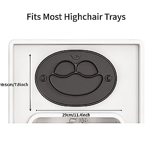 Silicone Suction Toddler Plates - Baby Plate Placemat for First Foods,Self-Feeding Plate for Kids + 3 Divided + 2 Tethers - Dishwasher Safe (Grey)