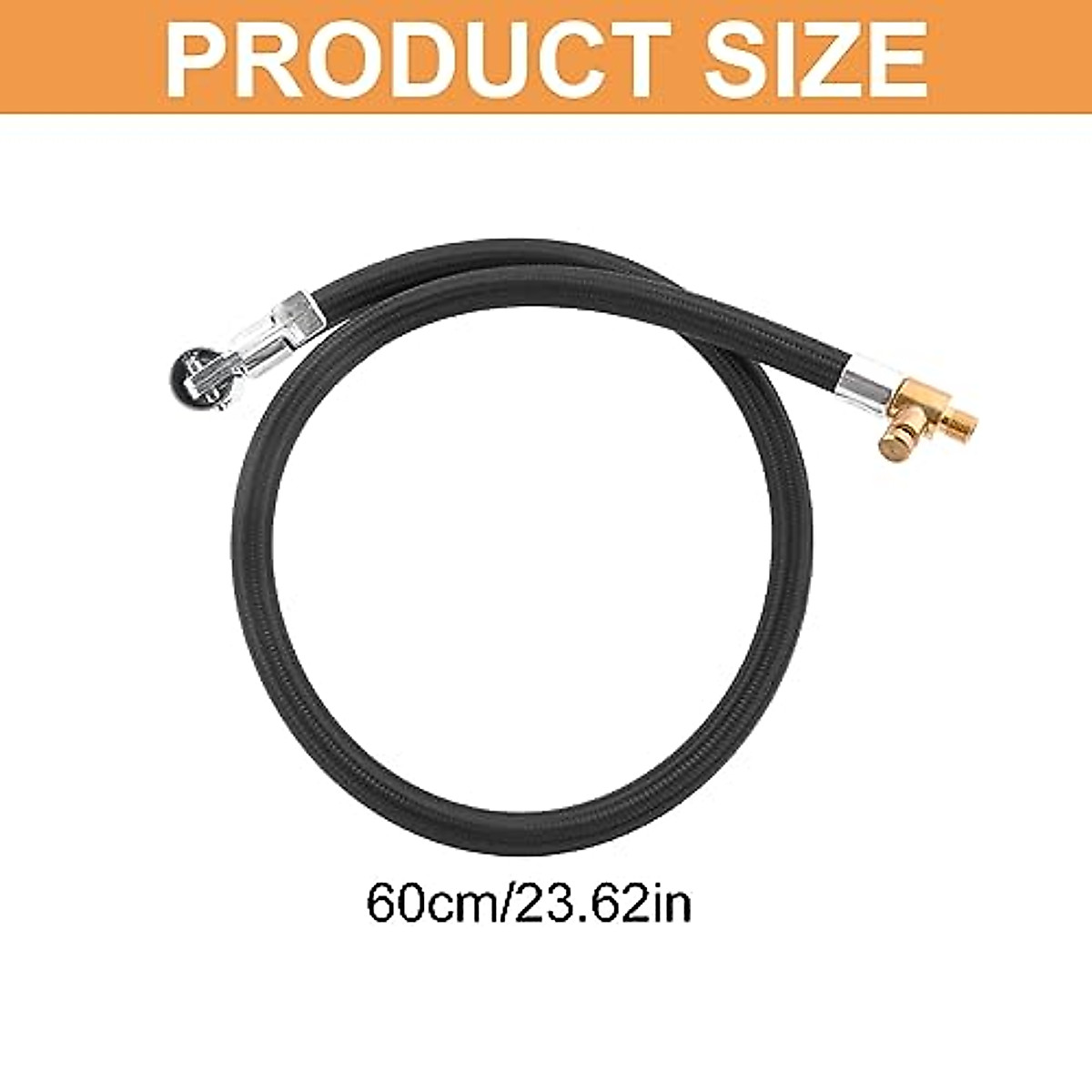 1 Pc Tire Inflator Hose-60cm, Fine Thread Air Pump Hose Lengthened with Valve Adaptors Flexible for Car Bicycle Tire Pump's Hose(Main Black)