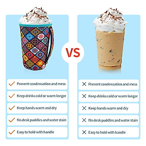 AJLTPA Iced Coffee Sleeve Insulator Sleeves for Cold Drinks Beverages, 3 Pack Reusable Neoprene Cup Sleeve with Handle for 16-32oz Coffee cups（Black）