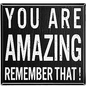 Wood Sign You are Amazing, Remember That Inspirational Wooden Sign 4.9 x 5.2 Inches Classic Box Sign (Black)