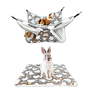 2 Pcs Guinea Pig Rat Hammock and Mat Set, Small Pet Cage Hammock and Warm Bed Soft Mat Rat Hanging Hammock Mat Bunkbed Sugar Glider Hammock for Chinchilla Parrot Ferret Squirrel Sugar Glider Playing